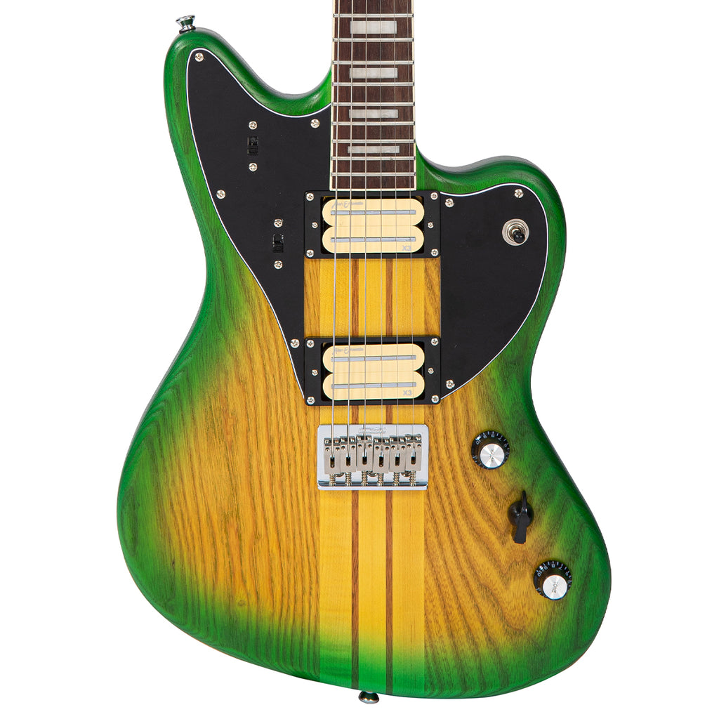 Vintage REVO Series 'Integra' Electric Guitar ~ Green/Yellow Burst ...